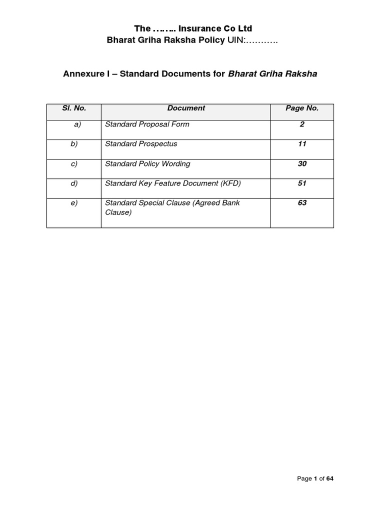 Annexure-I-Bharat Griha Raksha | PDF | Insurance | Lease