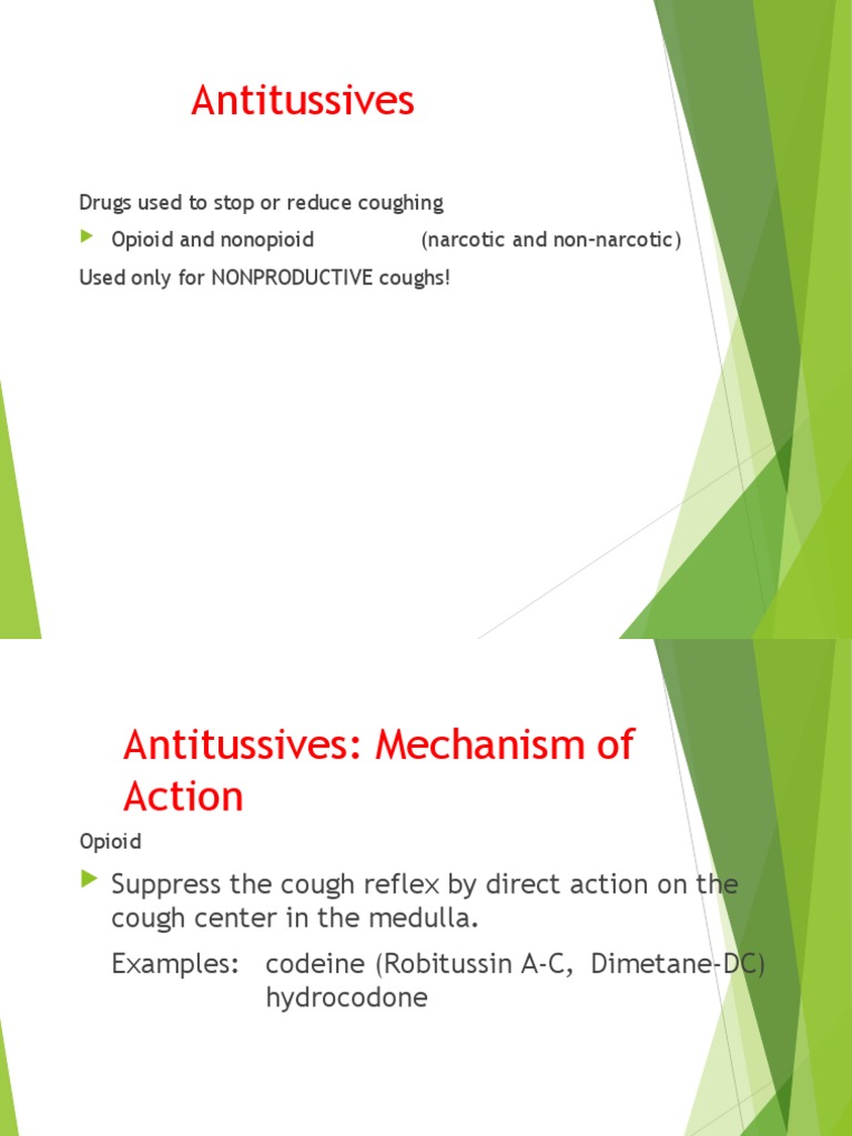 Antitussives and Expectorants Overview | PDF | Cough | Opioid