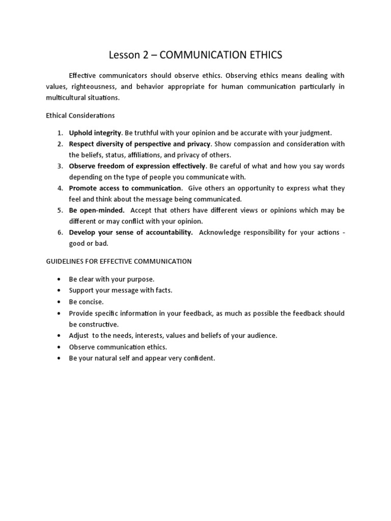 Lesson 2 - Communication Ethics | PDF