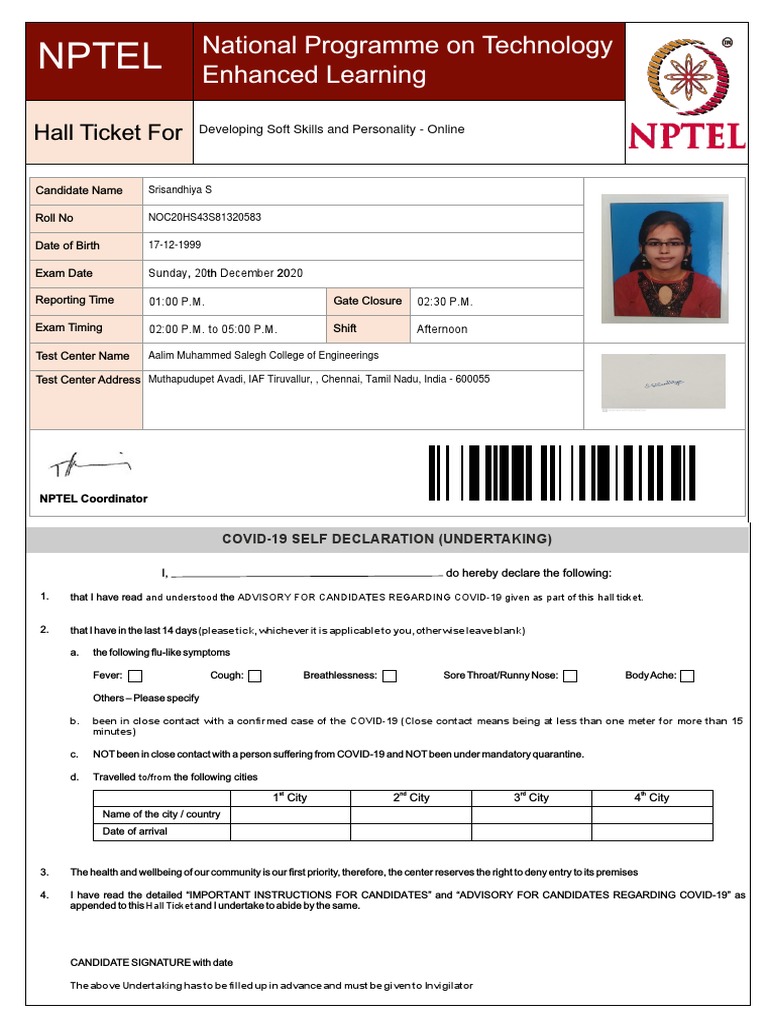 Hall Ticket for IIT Madras BSc Qualifier Exam | PDF | Identity Document