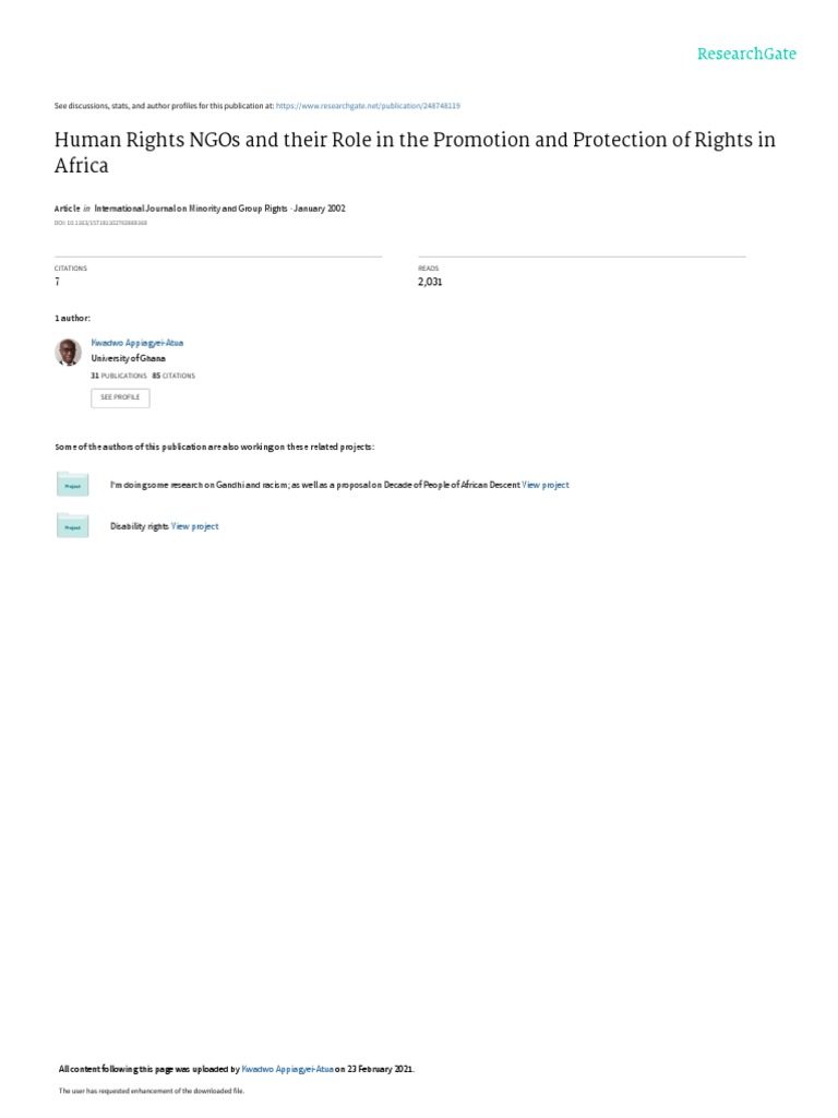 Human Rights Ngos and Their Role in The Promotion and Protection of ...