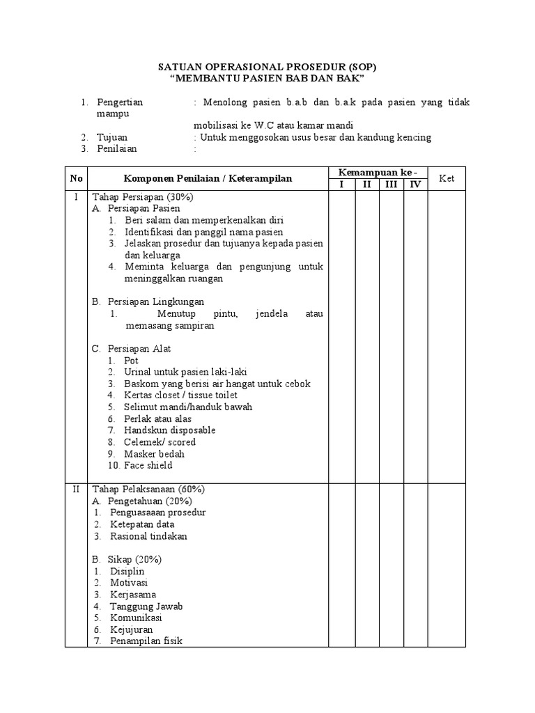 Sop Membantu Bab Dan Bak | PDF | Kesehatan Holistik | Sains & Matematika