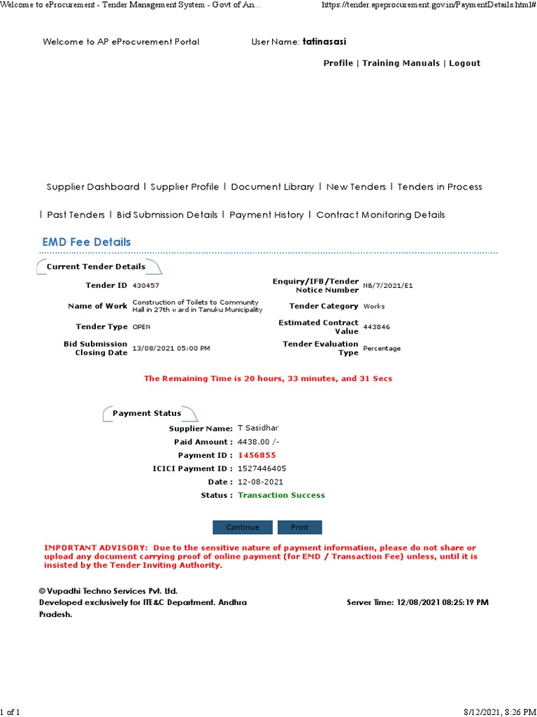 Emd Fee Details: Welcome To Ap Eprocurement Portal User Name | PDF ...