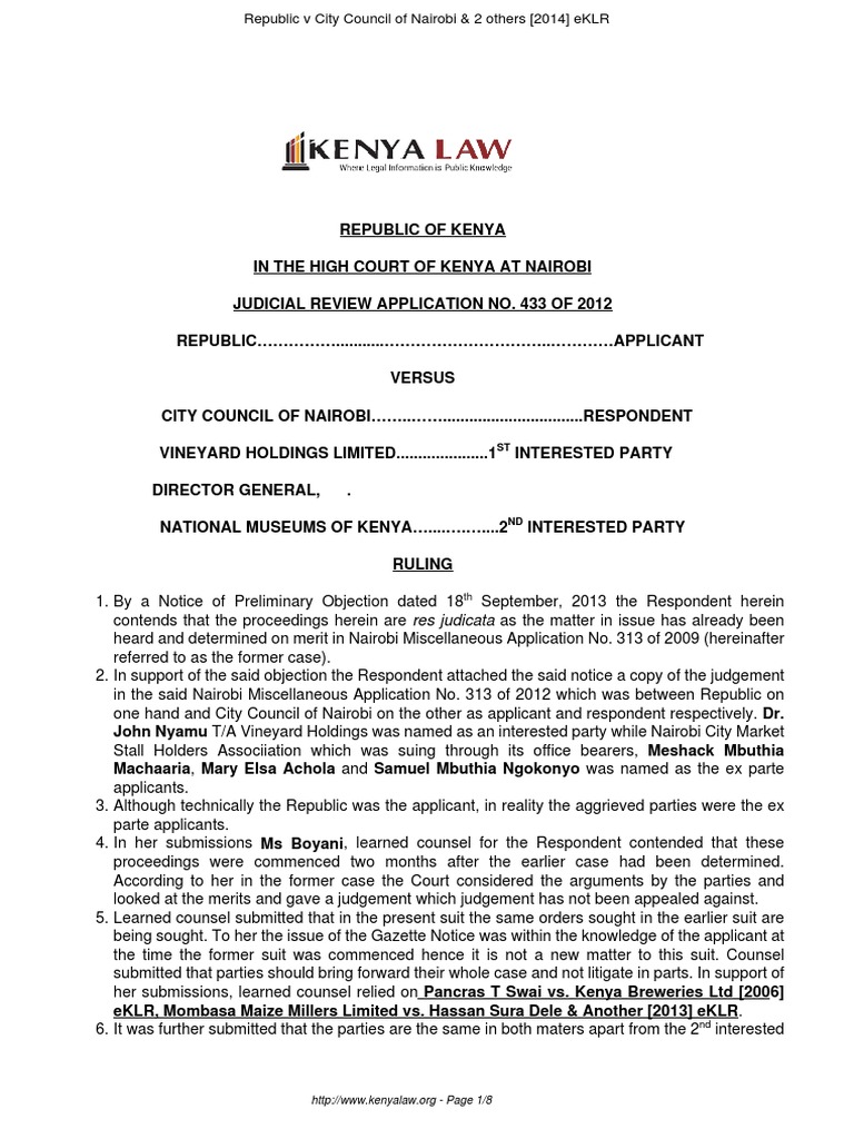 Judicial Review Application 433 of 2012 | PDF | Lawsuit | Res Judicata