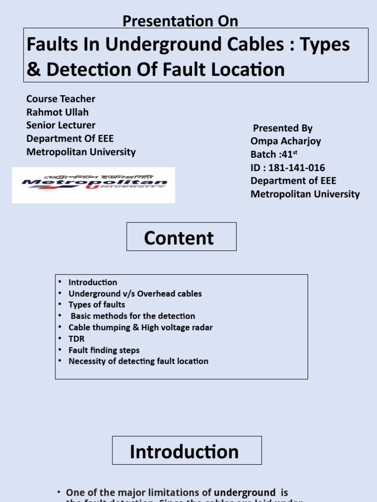 Presentation On Detection of Fault Location in Underground Cables | PDF ...