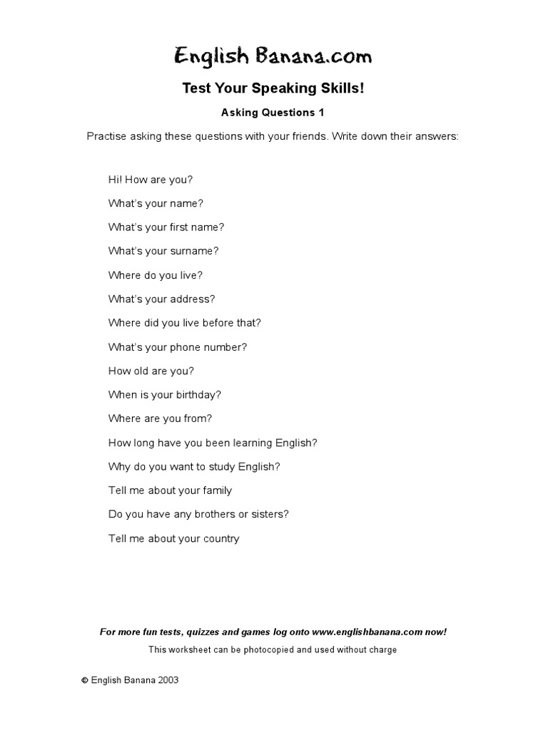 Asking Questions 1 Esl2 | PDF