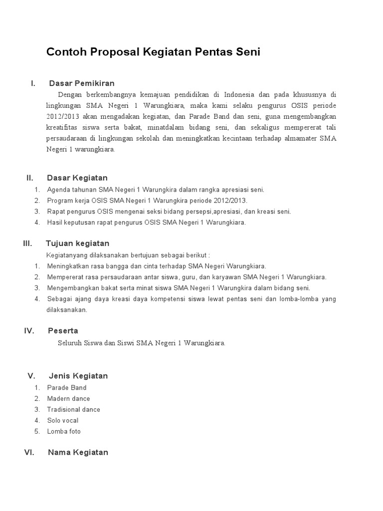 Contoh Proposal Kegiatan Pentas Seni | PDF