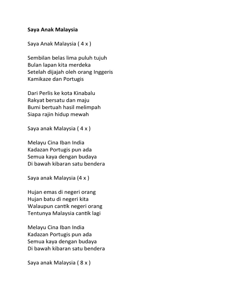 Saya Anak Malaysia Lirik | PDF