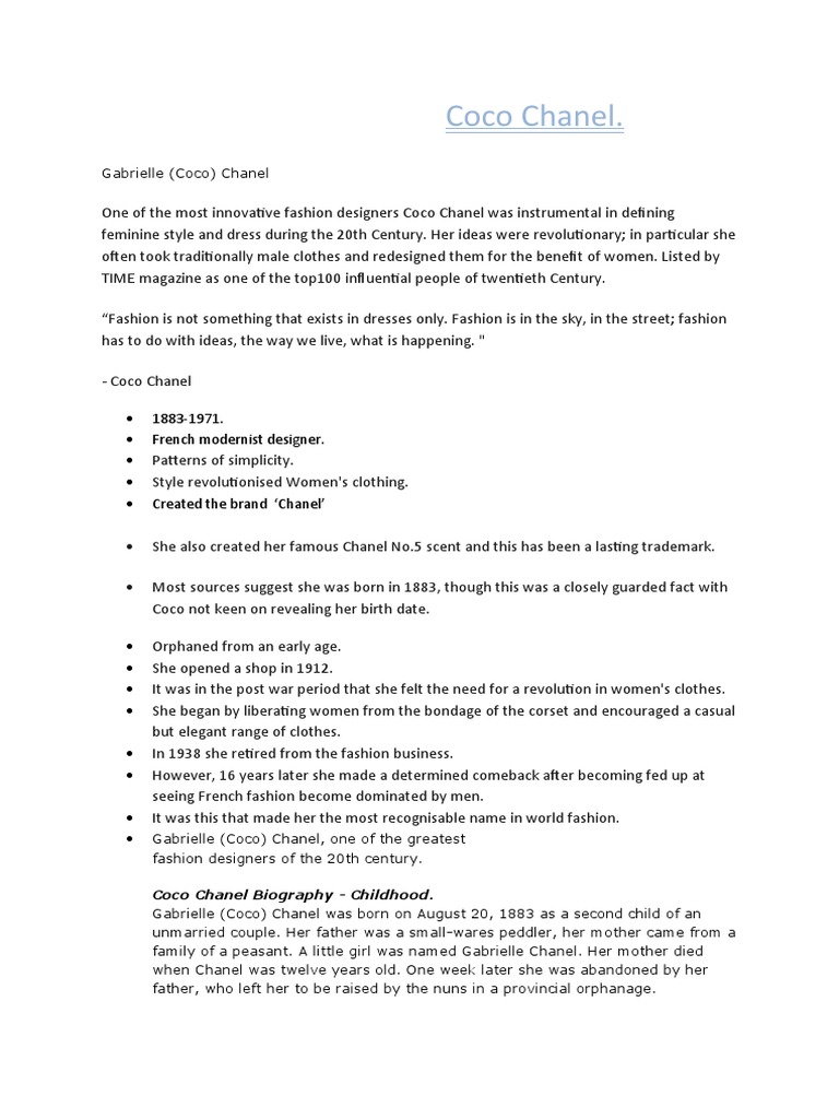 Coco Chanel Notes | PDF | Fashion