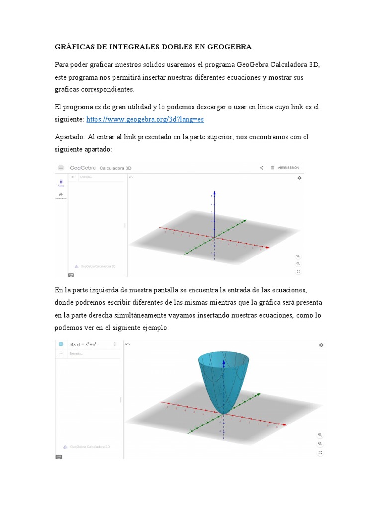 Gráficas de Integrales Dobles en Geogebra | PDF