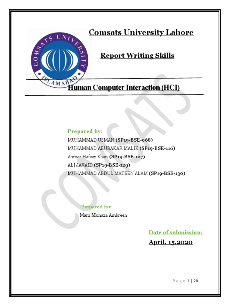 Comsats University Lahore: Report Writing Skills | PDF | Human–Computer ...
