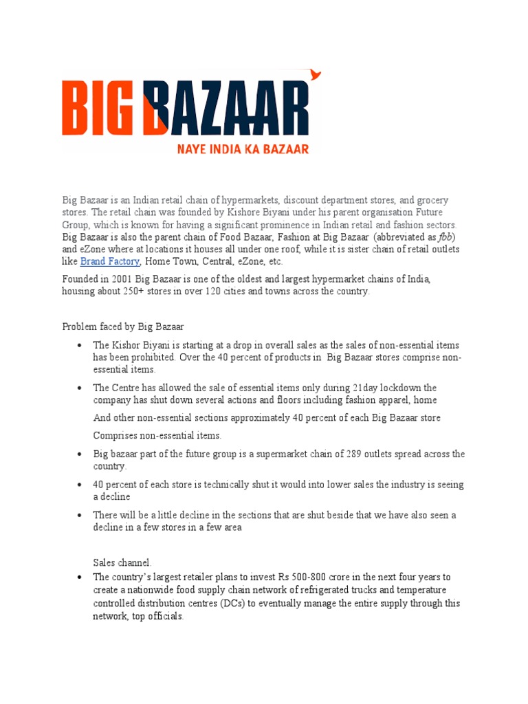 Big Bazaar Is An Indian Retail Chain of Hypermarkets | PDF | Logistics ...
