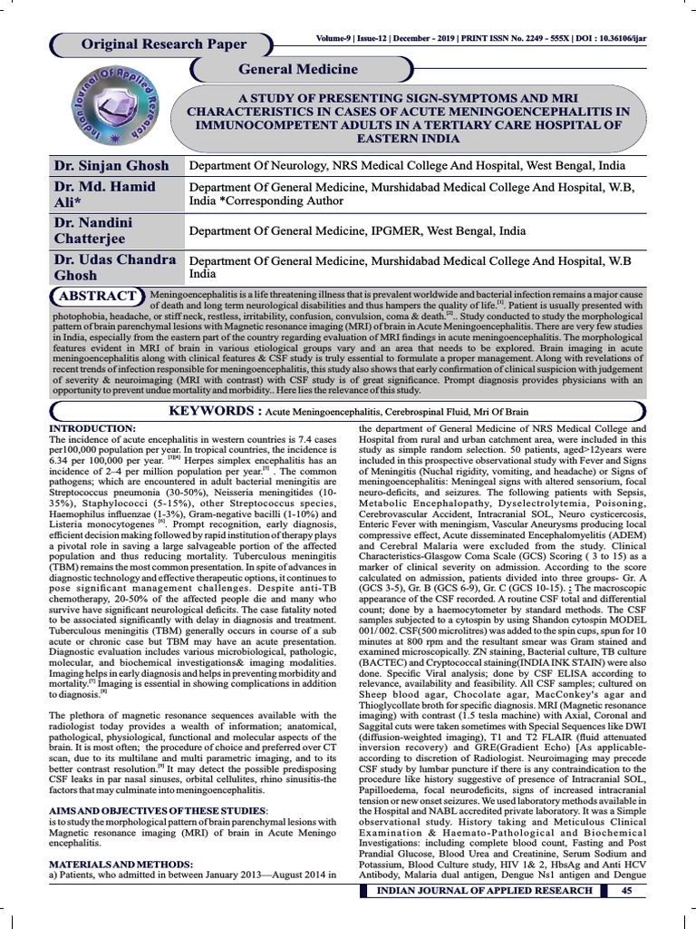Original Research Paper General Medicine | PDF | Meningitis | Magnetic ...