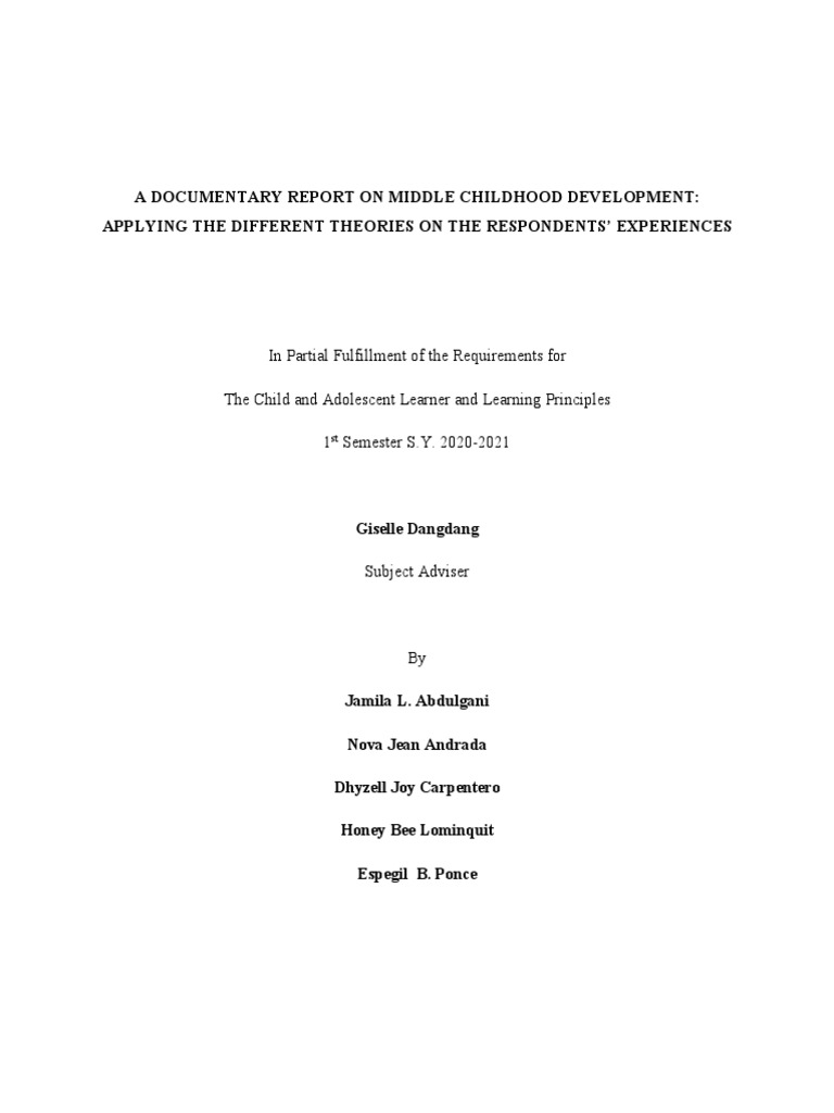 Documentary Report On Middle Childhood Development | Download Free PDF ...