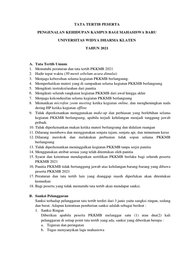 Tata Tertib Peserta PKKMB 2021 | PDF