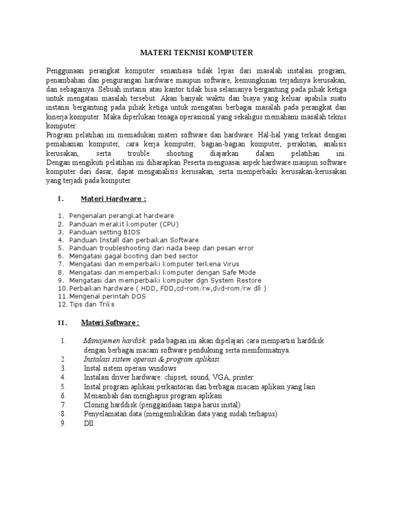 Materi Teknisi Komputer | PDF