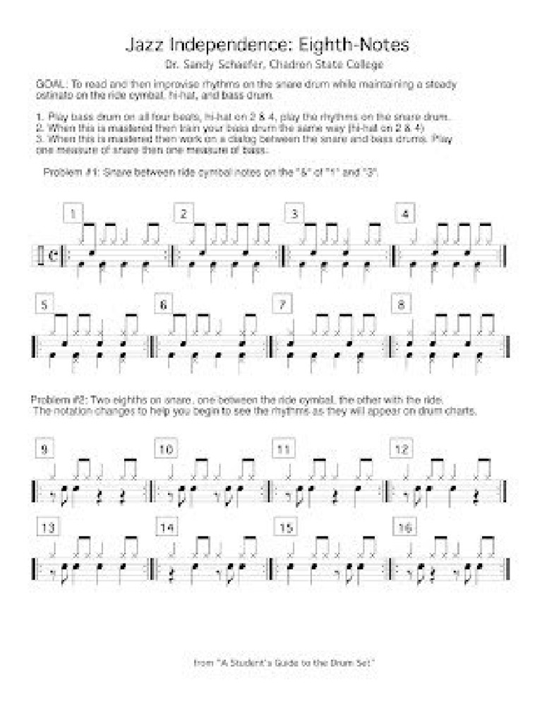 Jazz Independence Exercises For Drums | PDF