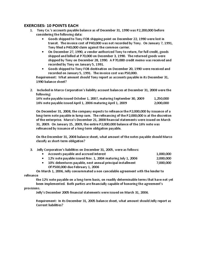 EXERCISES 1a | PDF | Accounts Payable | Refinancing