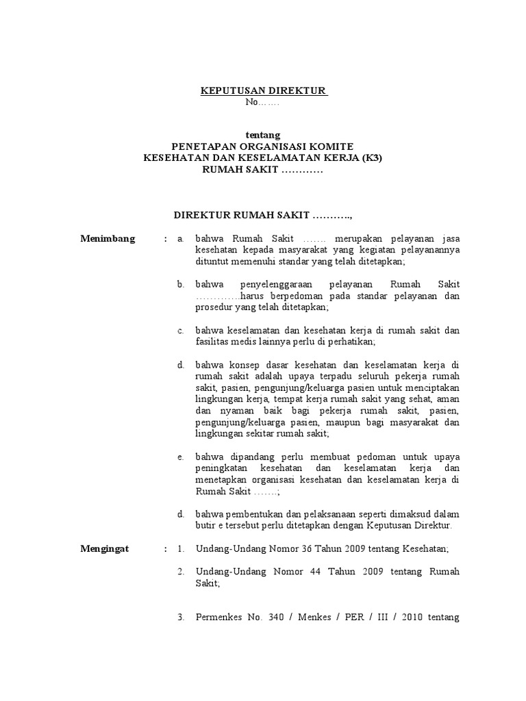 Contoh SK Penetapan K3RS | PDF