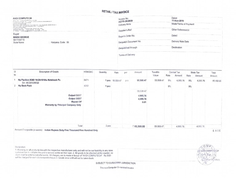 Retaili Tax Invoice: Gaounde | PDF | Invoice | Personal Computers