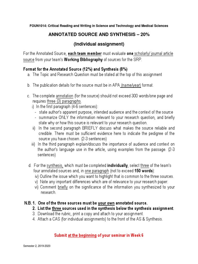 FOUN1014 - Annotated Source Synthesis - Semester 2, 2019-20 2 | PDF