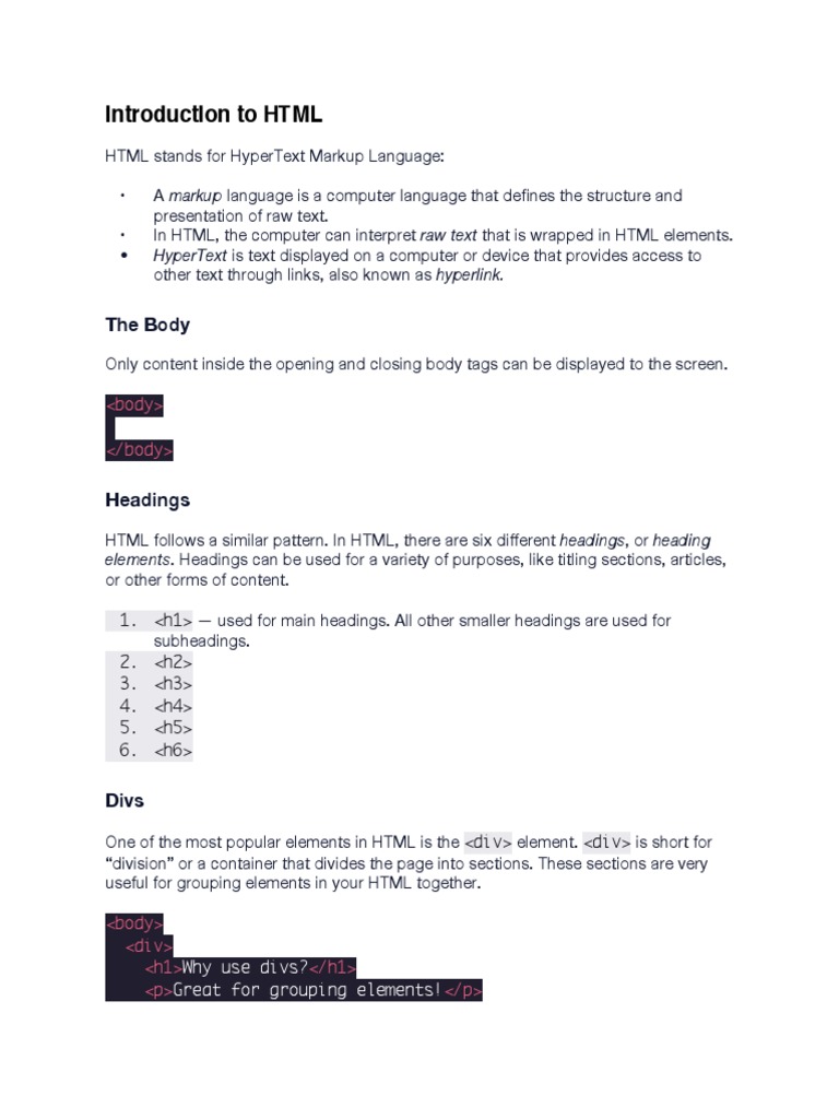 Introduction To HTML | Download Free PDF | Html Element | Html