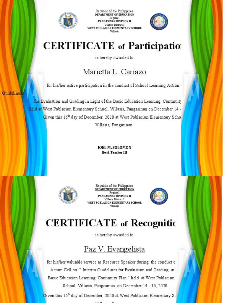 Certificate of Participation Recognition | PDF
