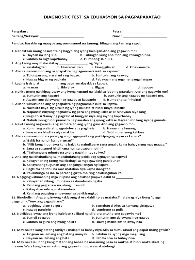 ESP DIAGNOSTIC TESt 2021 | PDF