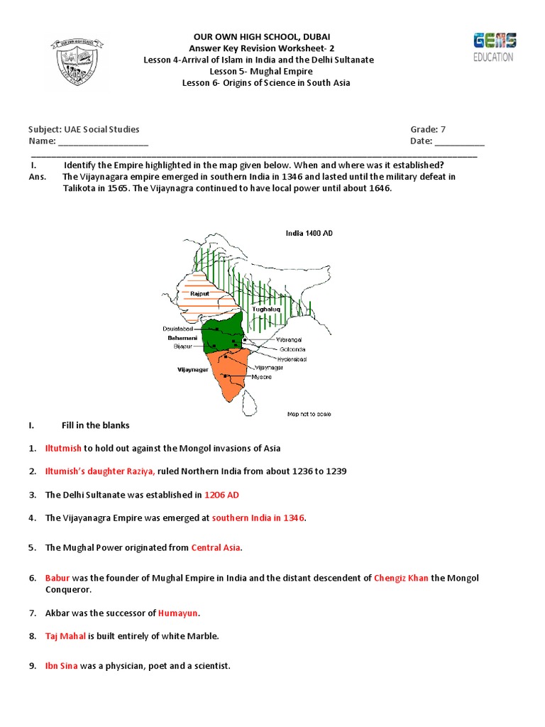 Answer Key Annual Exam Revision Worksheet 2 - Lessons 4, 5 & 6 | PDF ...
