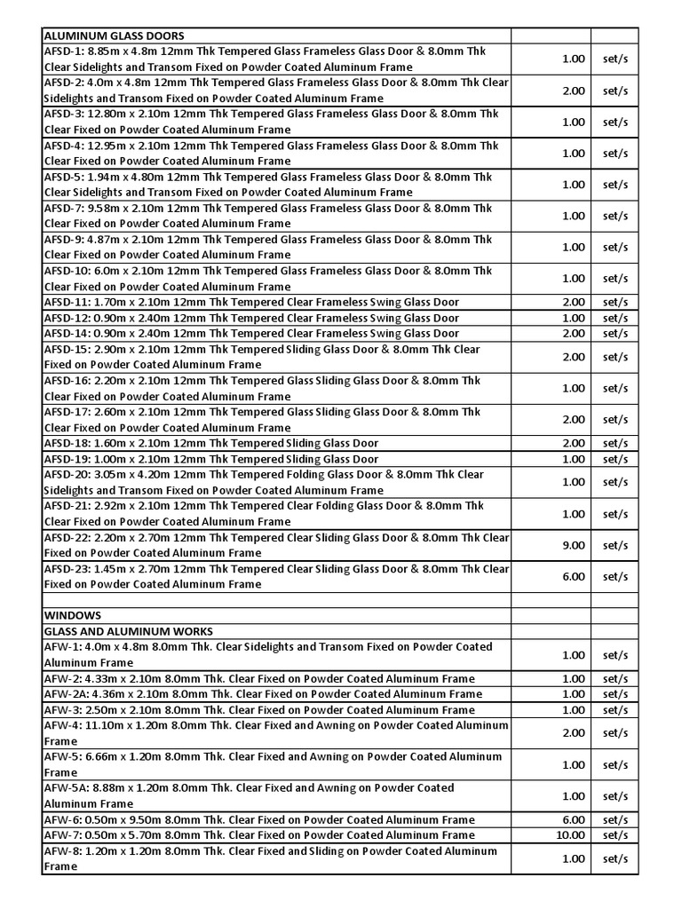 Aluminum Glass and Windows For Quotation | PDF | Door | Window