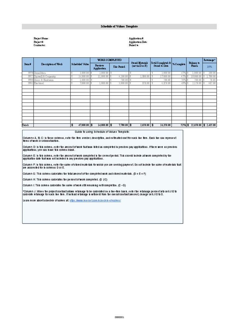 Construction Schedule of Values Template Levelset | PDF | Law Of ...