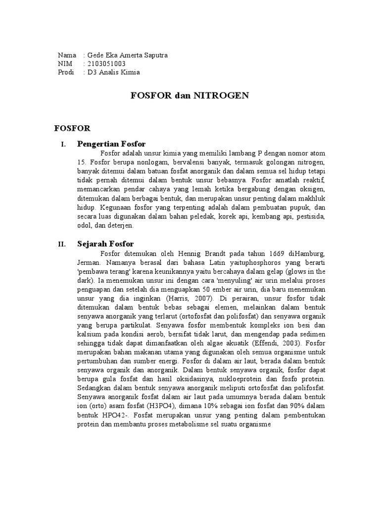 Fosfor & Nitrogen - Gede Eka Amerta Saputra - 2103051003 | PDF