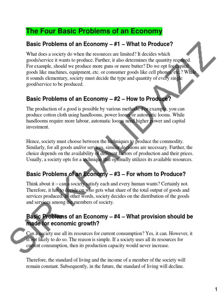 Four Economic Problems of Society | PDF | Economic System | Capitalism