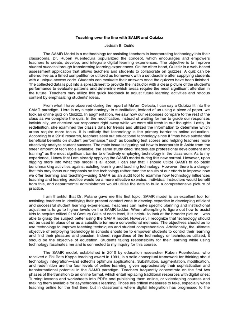 Teaching Over The Line With SAMR and Quizizz | PDF | Educational ...