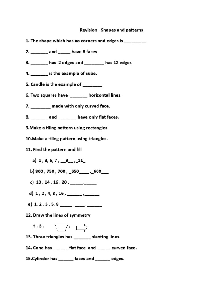 Shapes and Patterns Revision Worksheet | PDF | Teaching Methods & Materials