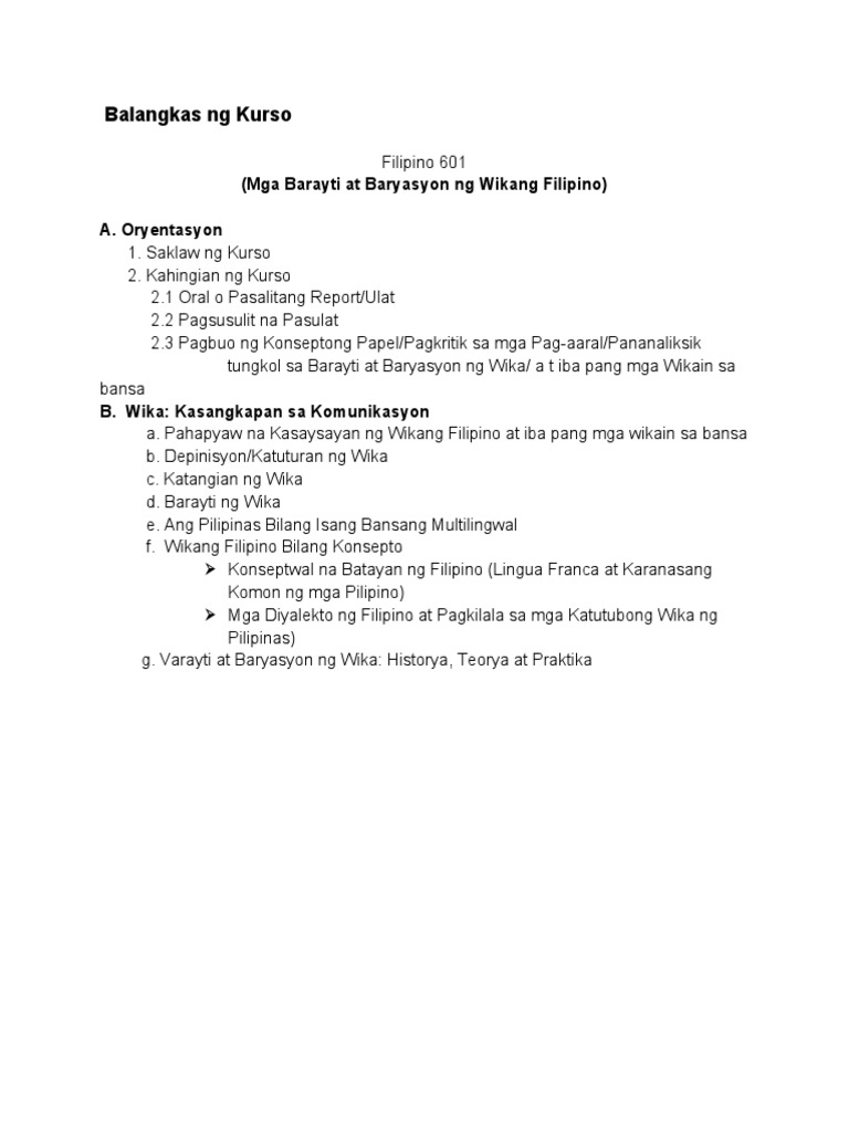 Balangkas NG Kurso | PDF