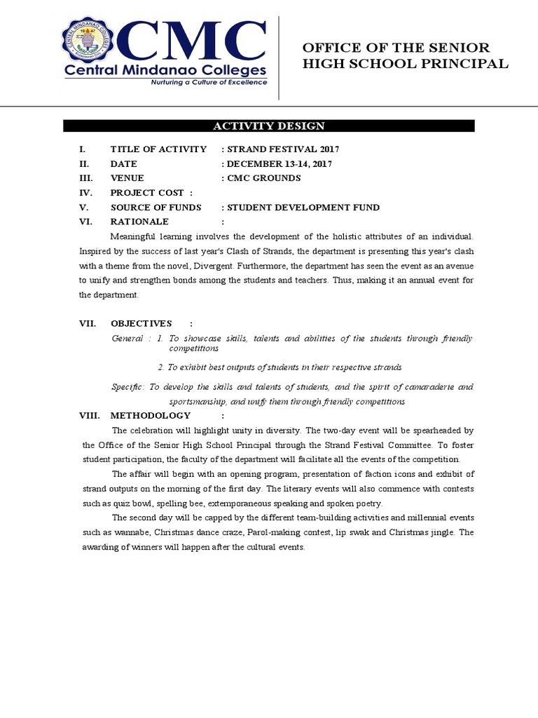 Office of The Senior High School Principal: Activity Design | PDF