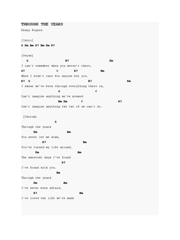 Through The Years Chords | PDF | Song Structure | Musical Forms