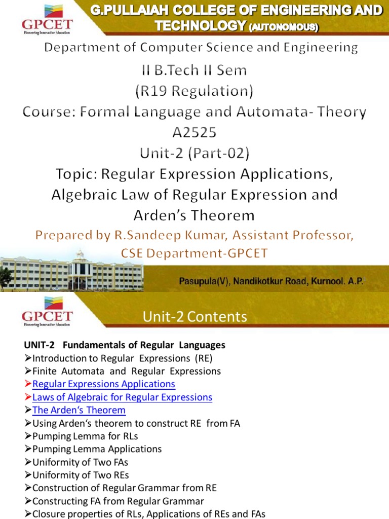 Unit2 Part2 - Applications of Regular Expressions & Arden's Theorem ...