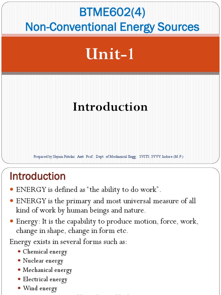 NCES Unit-1 - ST | PDF | Energy Development | Fuels