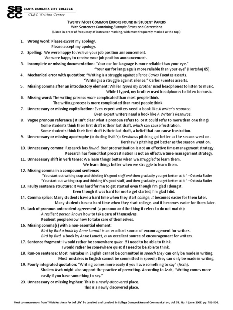 Common Writing Errors and Corrections | PDF | Linguistics | Human ...