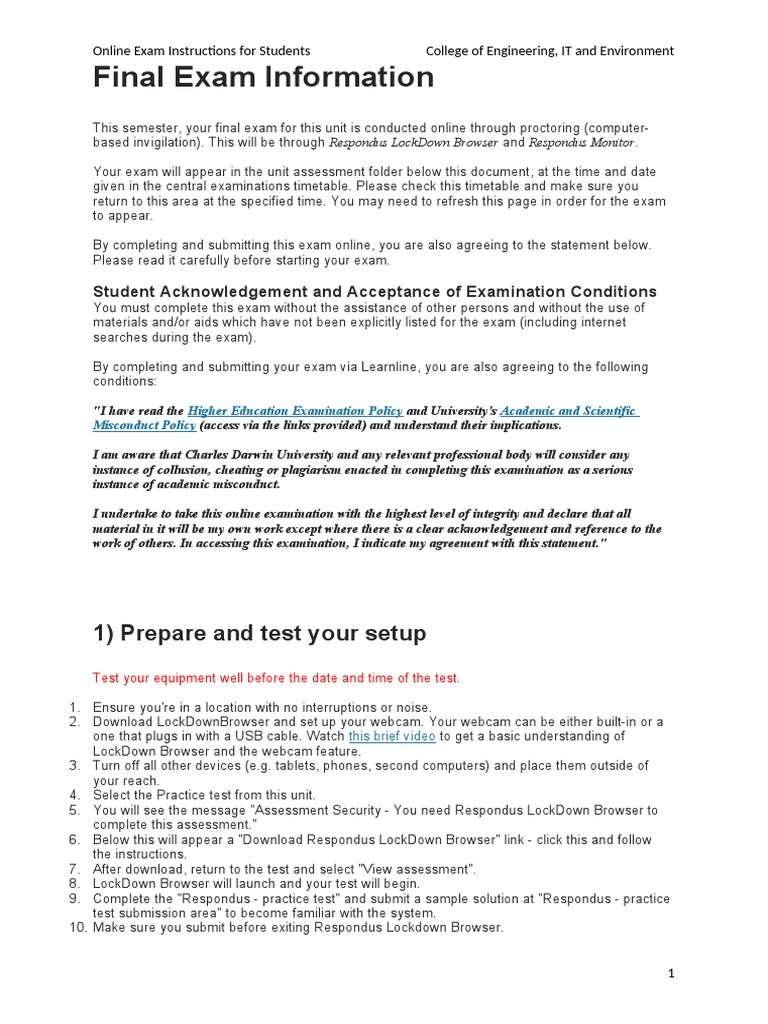 Final Exam Information: 1) Prepare and Test Your Setup | PDF | Test ...