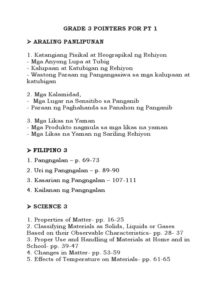 Grade 3 Pointers For PT 1 | PDF | Word | Syllable