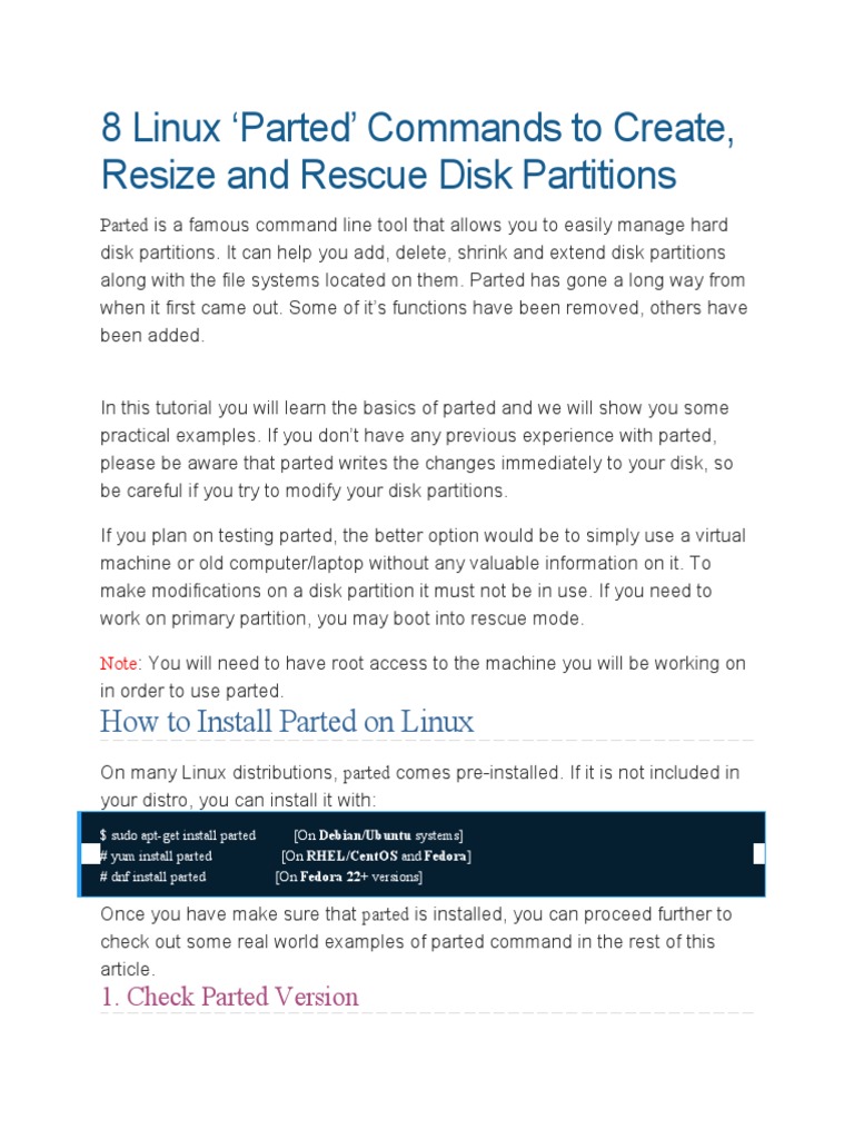 8 Linux Parted Commands To Create Resize And Rescue Disk Partitions A Guide To Using The 3084