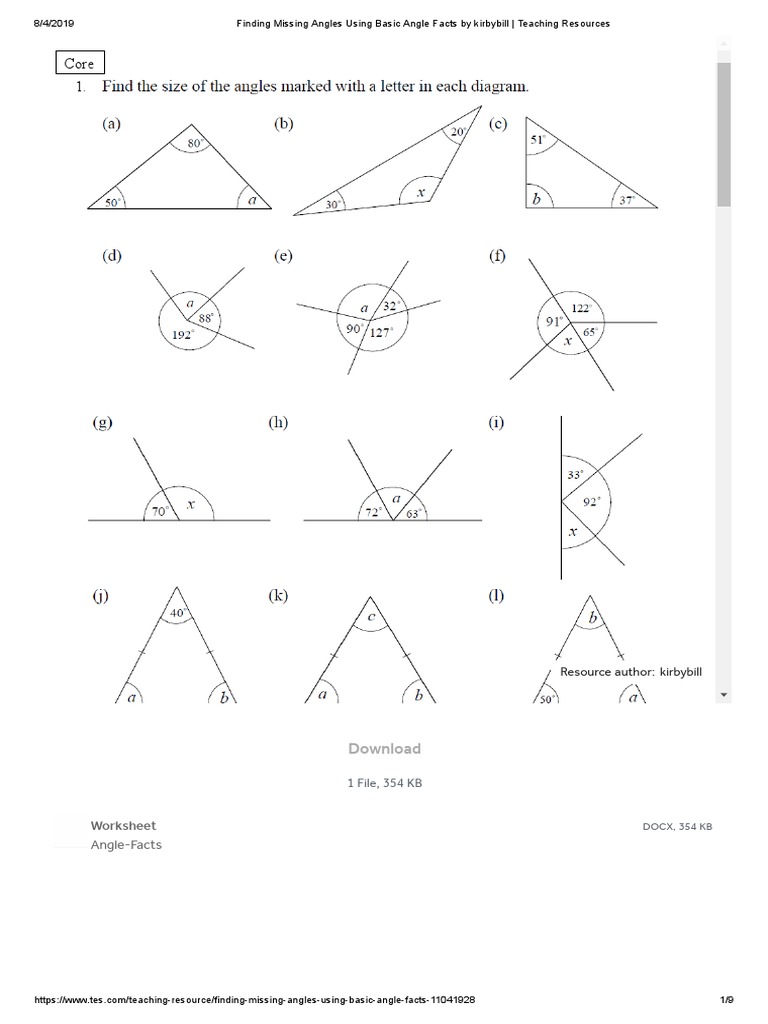 Finding Missing Angles Using Basic Angle Facts by Kirbybill - Teaching ...