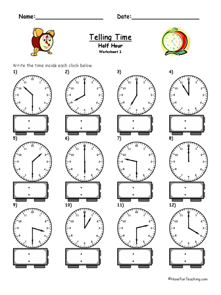 Telling Time Analog Digital Half Hour | PDF | Clock | Spacetime