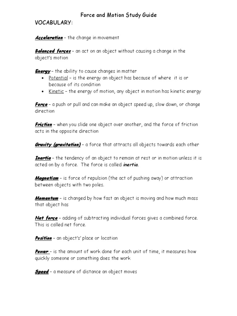 Force and Motion Study Guide | PDF