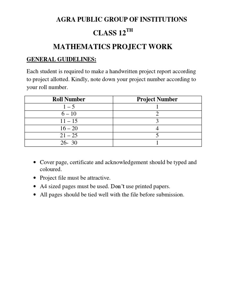 Class 12 Math Project Guidelines | PDF | Mathematics | Triangle