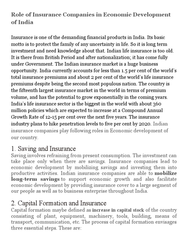 Role of Insurance in Economic Development | PDF | Insurance | Saving