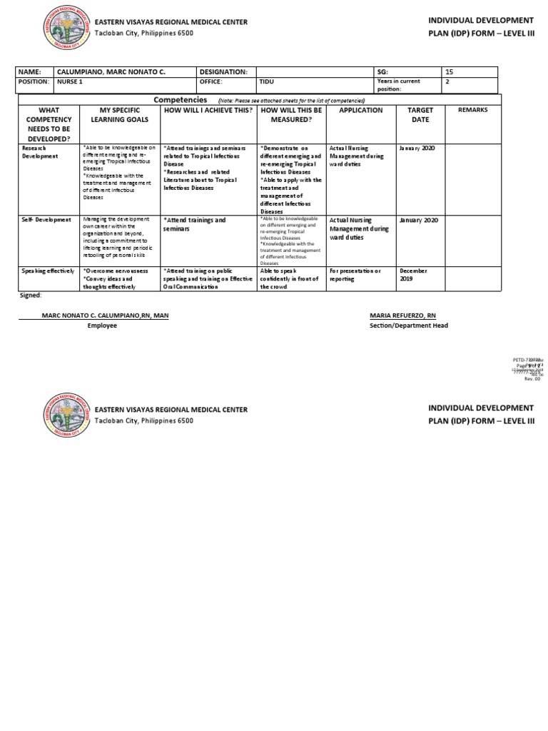 INDIVIDUAL DEVELOPMENT PLAN FORM (IDP) Print | Download Free PDF ...